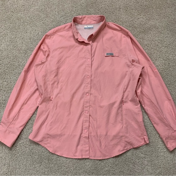 Columbia | Tops | Womens Columbia Pfg Collared Pink Hiking Fishing Long ...